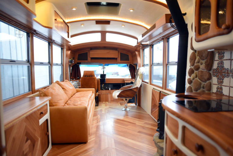 The living space inside the renovated school bus. (Jessica Picard photo ...